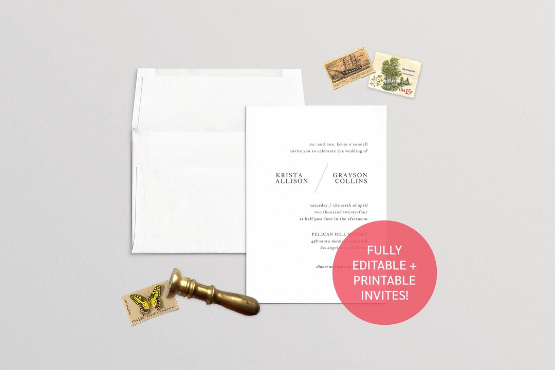 Simple Modern Invitation Card Template | Download Printable Wedding ...