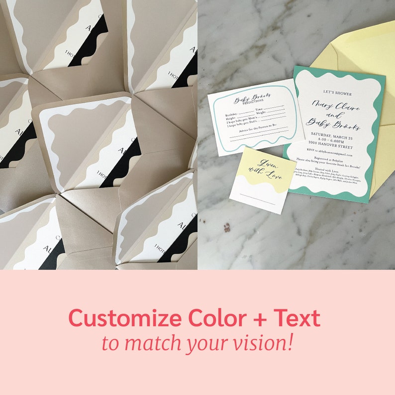 Retro Wavy Wedding Invitation: Mid-century Modern Pastel Set - Etsy