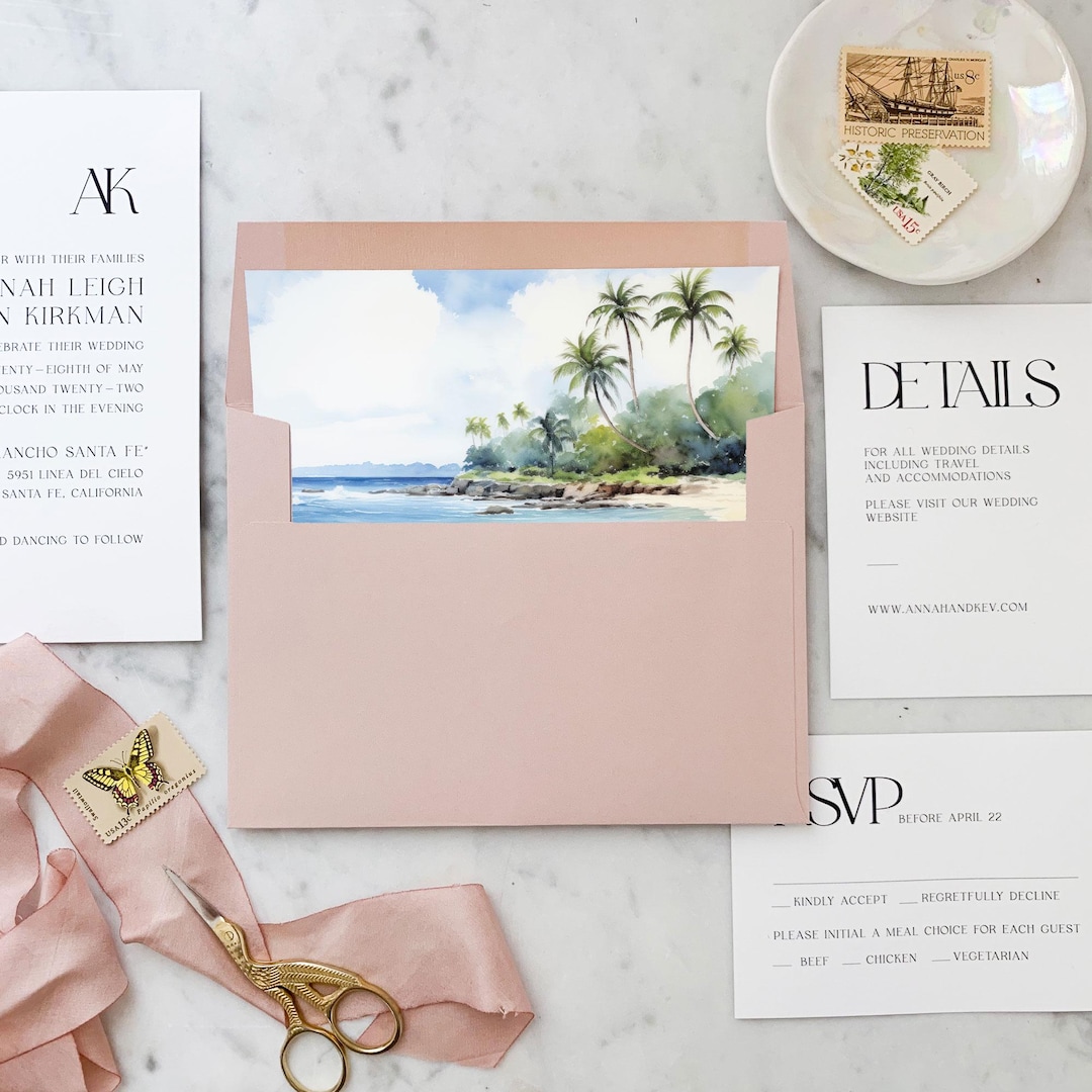 Tropical Island Beach Square Flap Envelope Liner - SET OF 25, Printed ...