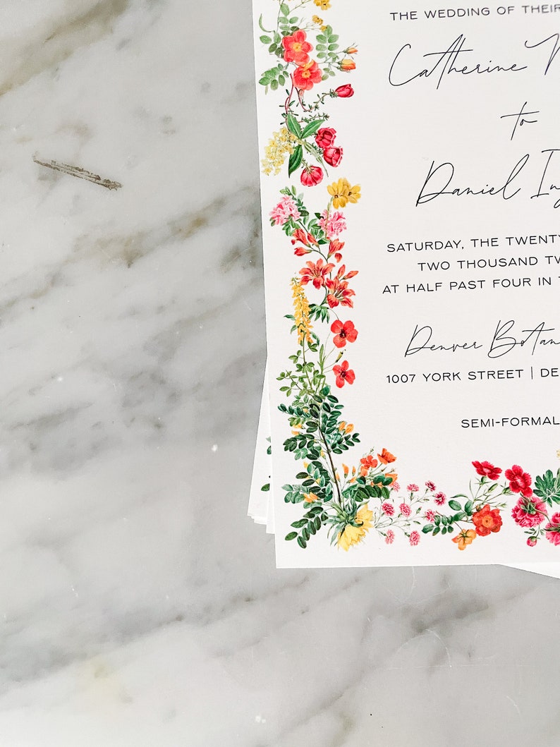 Pink Floral Wedding Invitation Set Bright Colors Invitation | Etsy