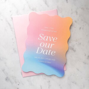 Rainbow Holographic Wavy Save the Date Card! - Etsy