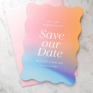Rainbow Holographic Wavy Save the Date Card! - Etsy