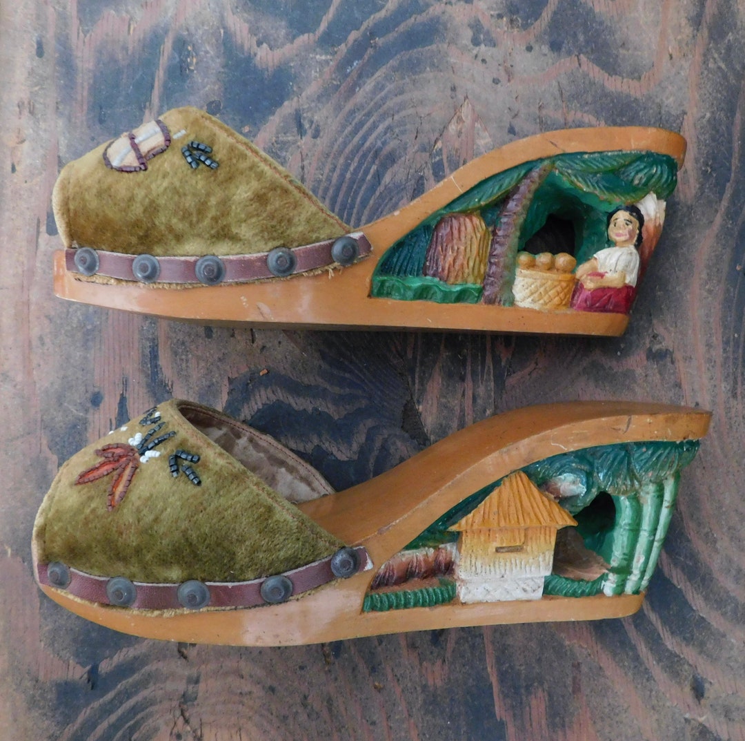 Vintage Philippine Shoes Sandals Hand Carved and Painted - Etsy