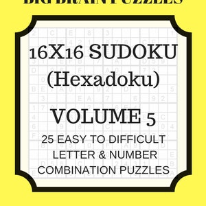 Hexadoku| Sudoku 16x16| 16x16 Sudoku| Sudoku Print| Mega Sudoku ...
