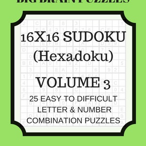 Hexadoku| Sudoku 16x16| 16x16 Sudoku| Sudoku Print| Mega Sudoku ...