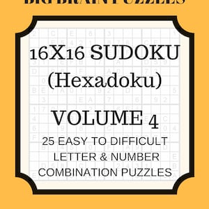 Hexadoku| Sudoku 16x16| 16x16 Sudoku| Sudoku Print| Mega Sudoku ...
