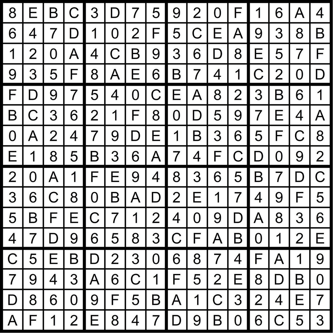 Hexadoku| Sudoku 16x16| 16x16 Sudoku| Sudoku Print| Mega Sudoku ...