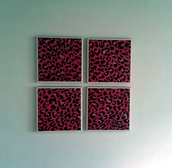 Items similar to Pink Leopard Print Ceramic Tile Coasters on Etsy