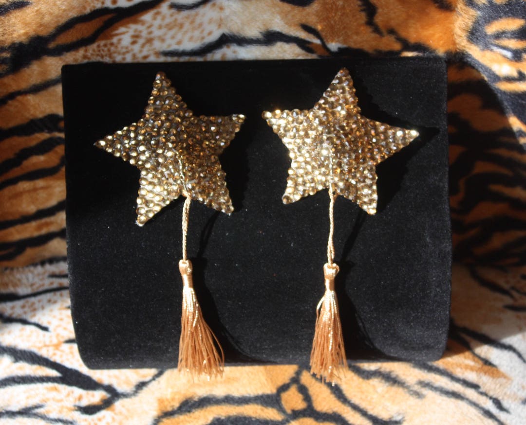 Gold Star Crystal Rhinestone Burlesque Pasties Swivel Tassels Opulent ...