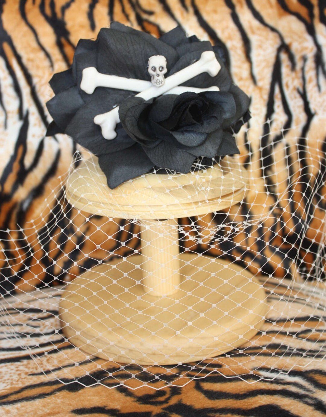 Black Roses Veiled Fascinator With Skull and Crossbones Goth - Etsy