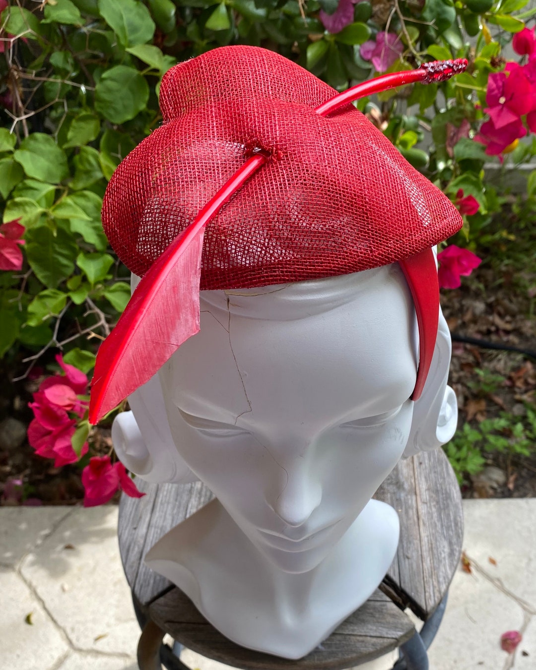 Red Heart Fascinator With Feather Rhinestone Arrow Leatherette Headband ...