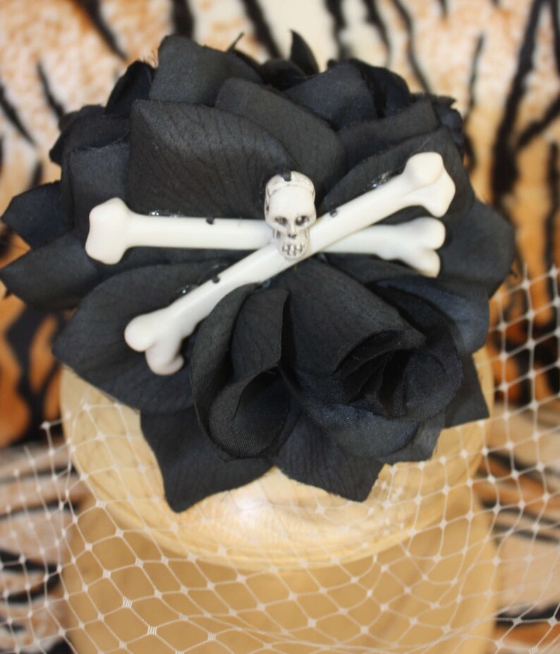 Black Roses Veiled Fascinator With Skull and Crossbones Goth | Etsy