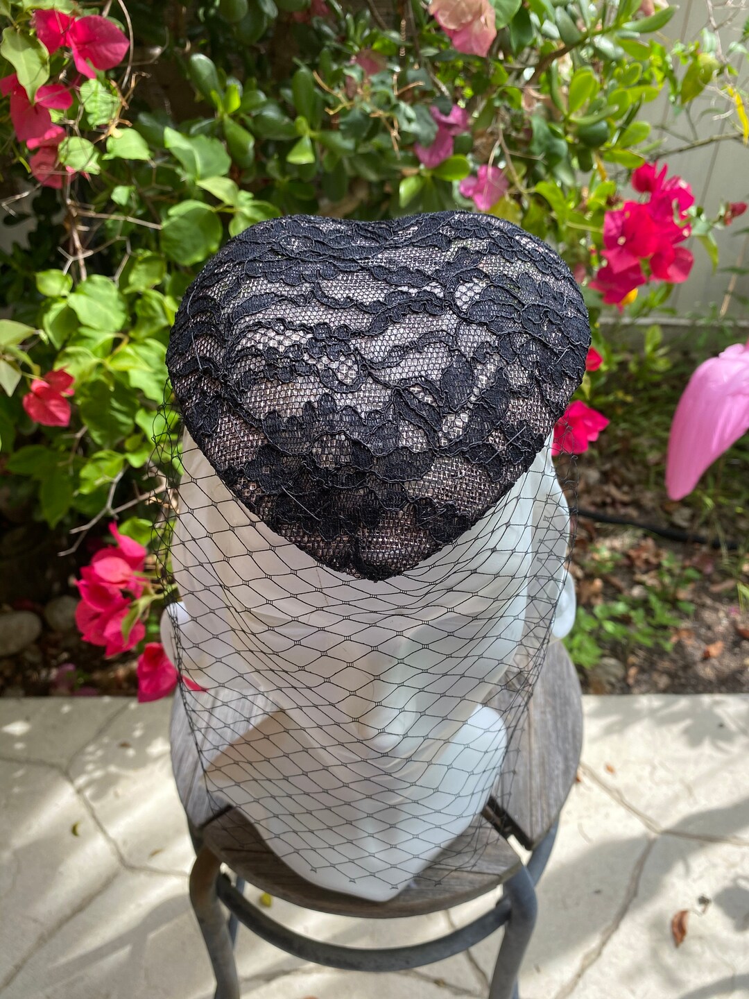 Pale Rose/blush Sinamay With Black Lace Overlay Heart Shaped - Etsy