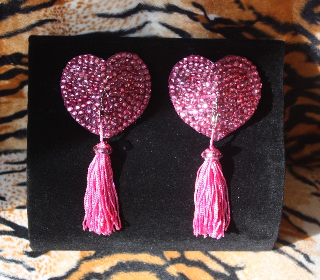 Rose Pink Fuschia Crystal Rhinestone Heart Pasties Tassels - Etsy Ireland