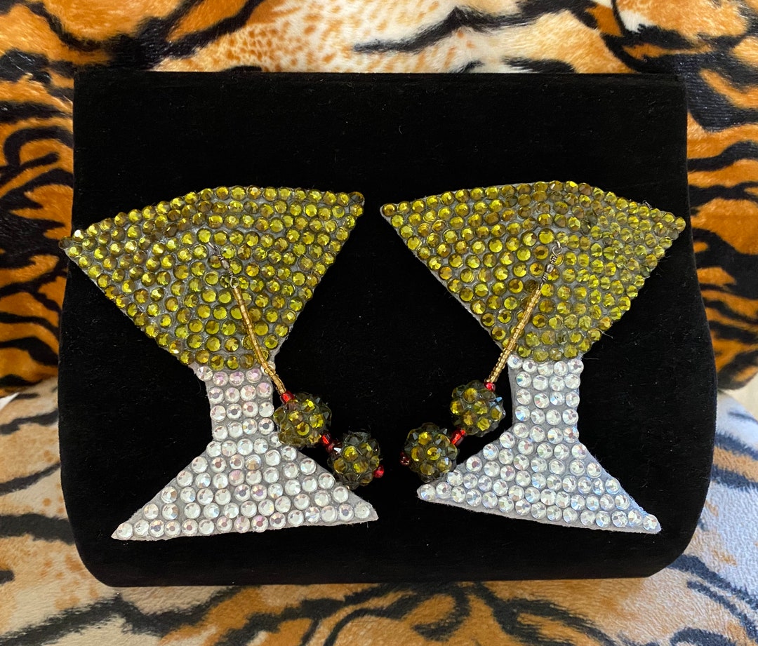 Burlesque Pasties Martini Glasses With Beaded Rhinestone Olive Pinup ...
