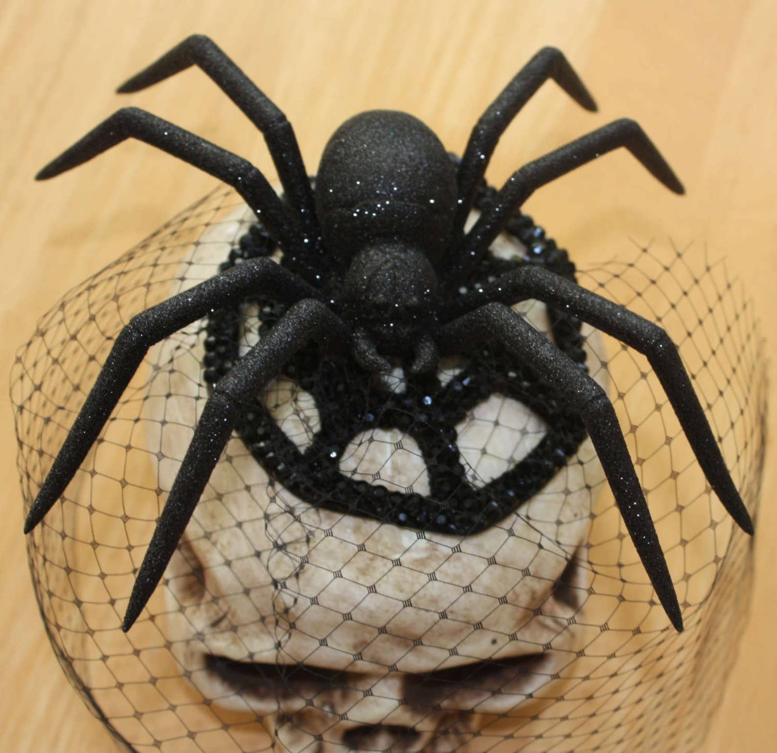 Glitter Spider on Cystal Rhinestone Web Veiled Fascinator - Etsy