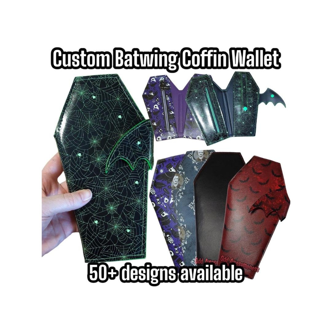 Custom Coffin Wallet MULTIPLE PRINTS & MATERIALS Personalized Batwing ...