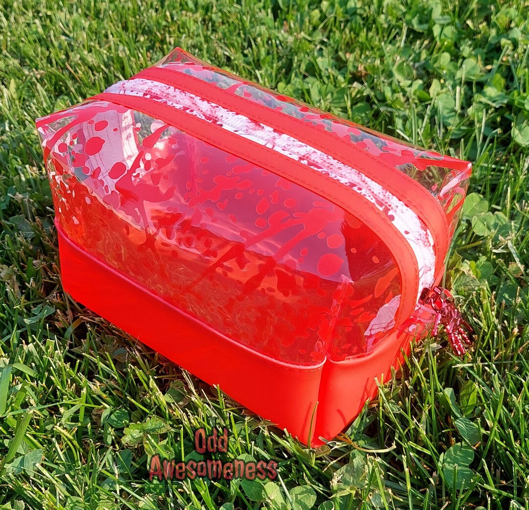 Blood Splatter Jelly Vinyl Boxy Pouch Dopp Kit | Red Clear | Horror ...