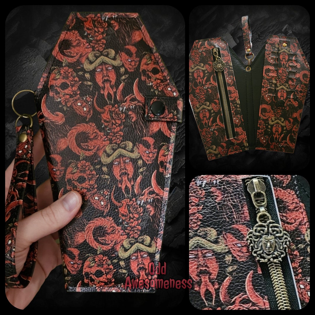 Coffin Wallet Bifold Medusa Devil Demon Snake Print Vinyl Cult Horror ...