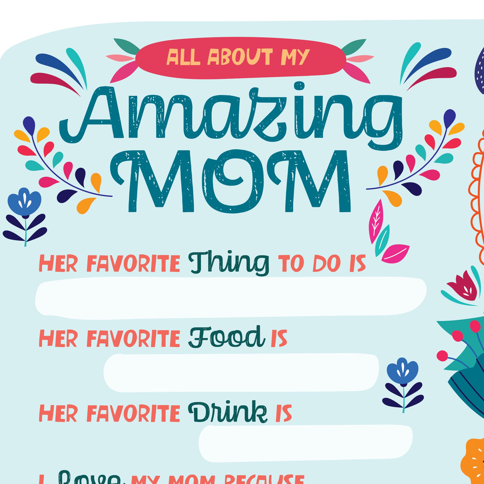 Mother's Day Printable Gift All About My Mom Printable My Amazing Mom ...