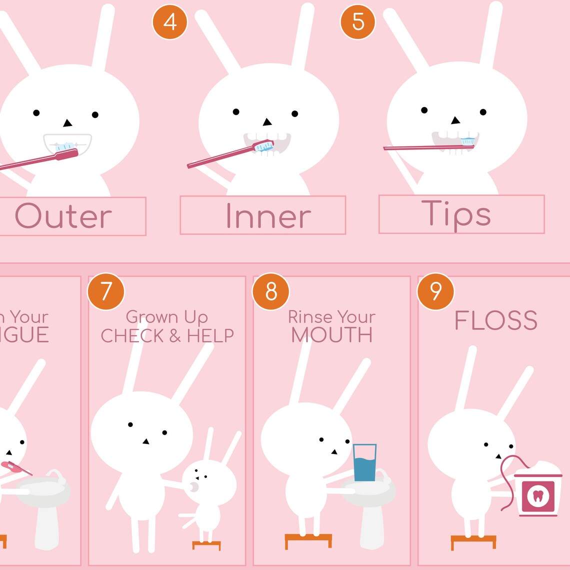 Brush Your Teeth Chart Cute Bunny Printable for Boys Girls - Etsy