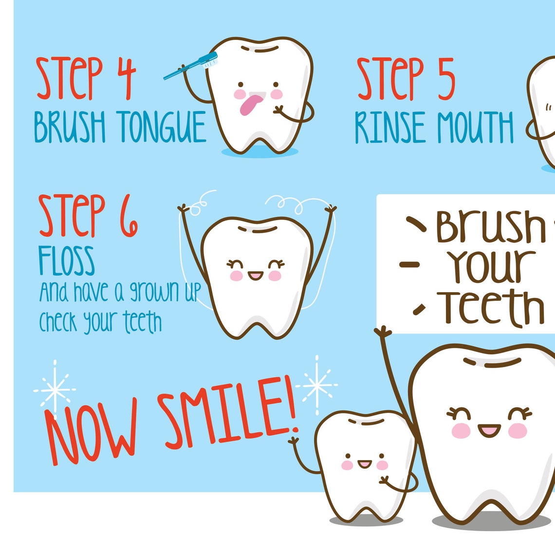 Brush Your Teeth Steps Printable Chart: Cute How to Brush Your Teeth ...
