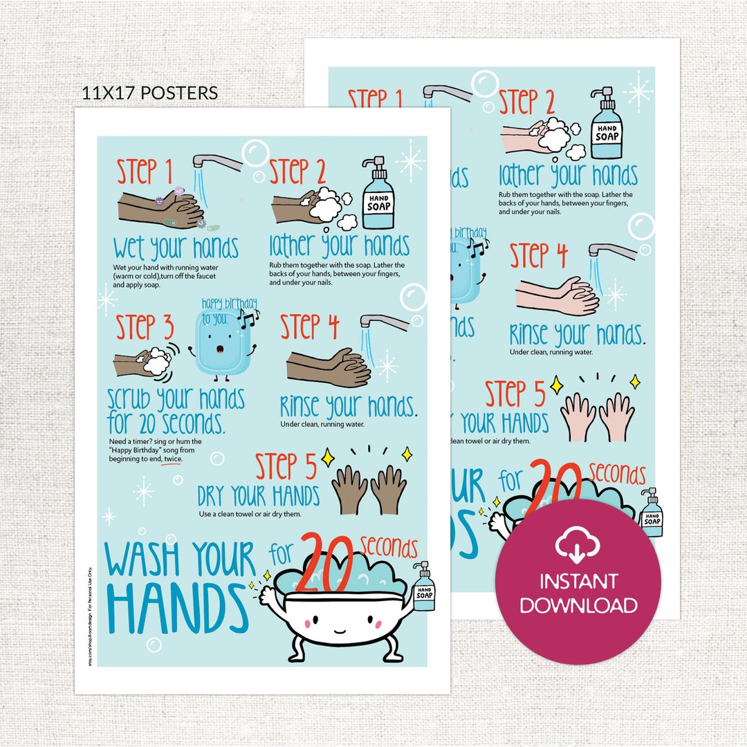 Hand Washing Poster: How to Wash Hands Routine Chart Download for ...