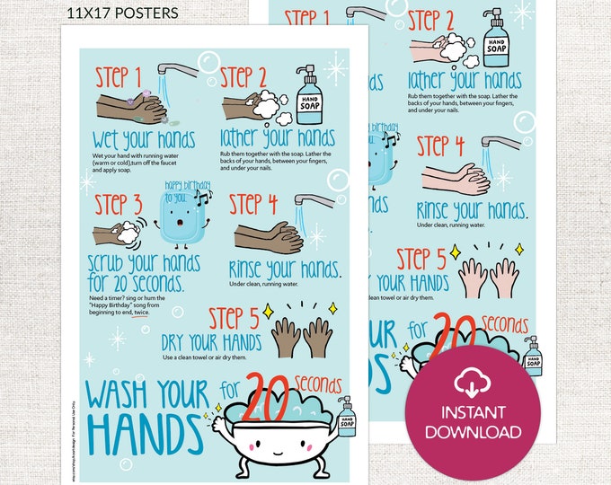 Cute, Simple Handwashing Poster for Classrooms and Kids - Etsy Canada