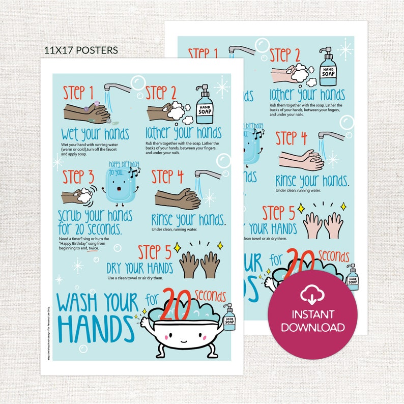 Hand Washing Poster: How to Wash Hands Routine Chart Download for ...