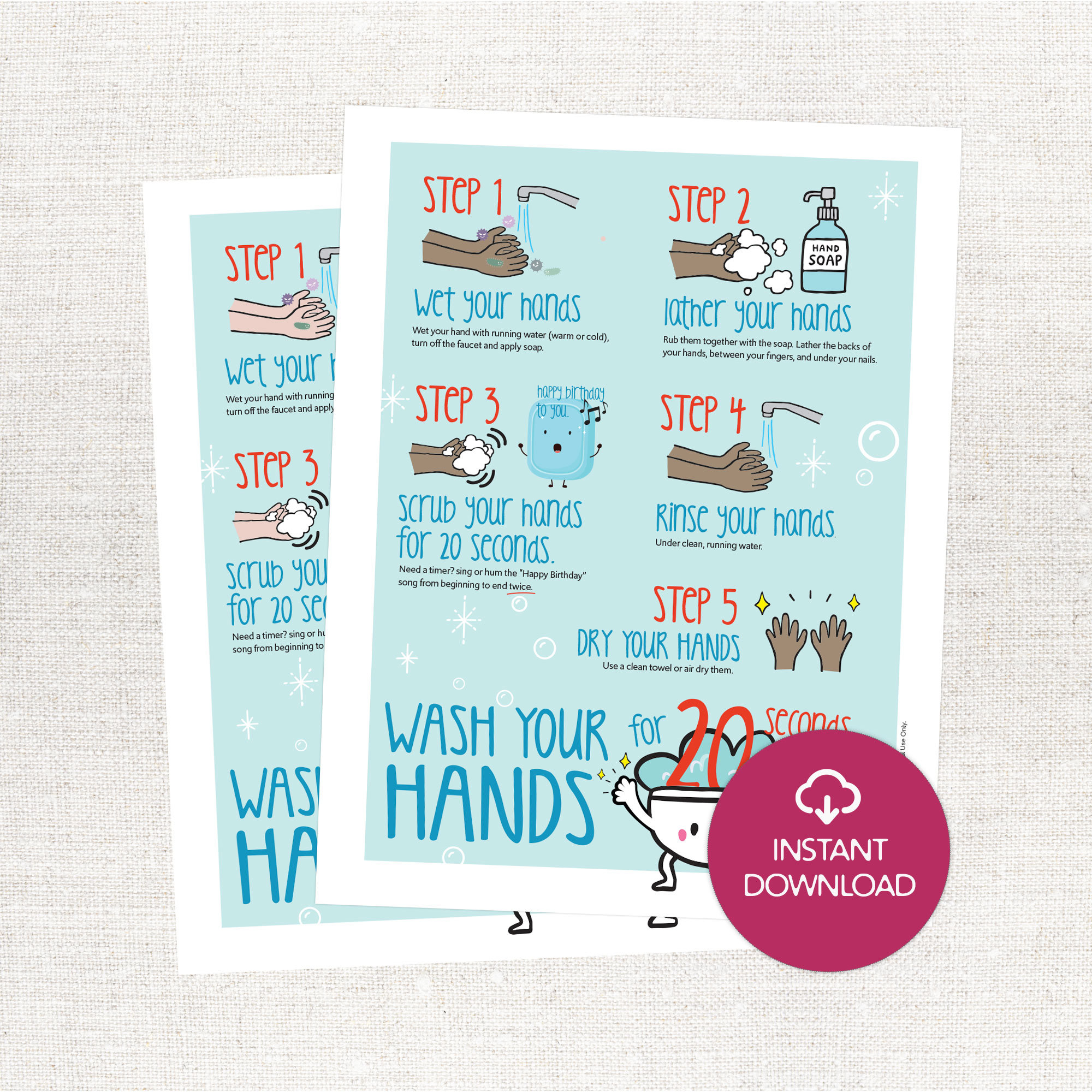 Hand Washing Printable Chart: Cute How to Wash Hands Routine Chart ...