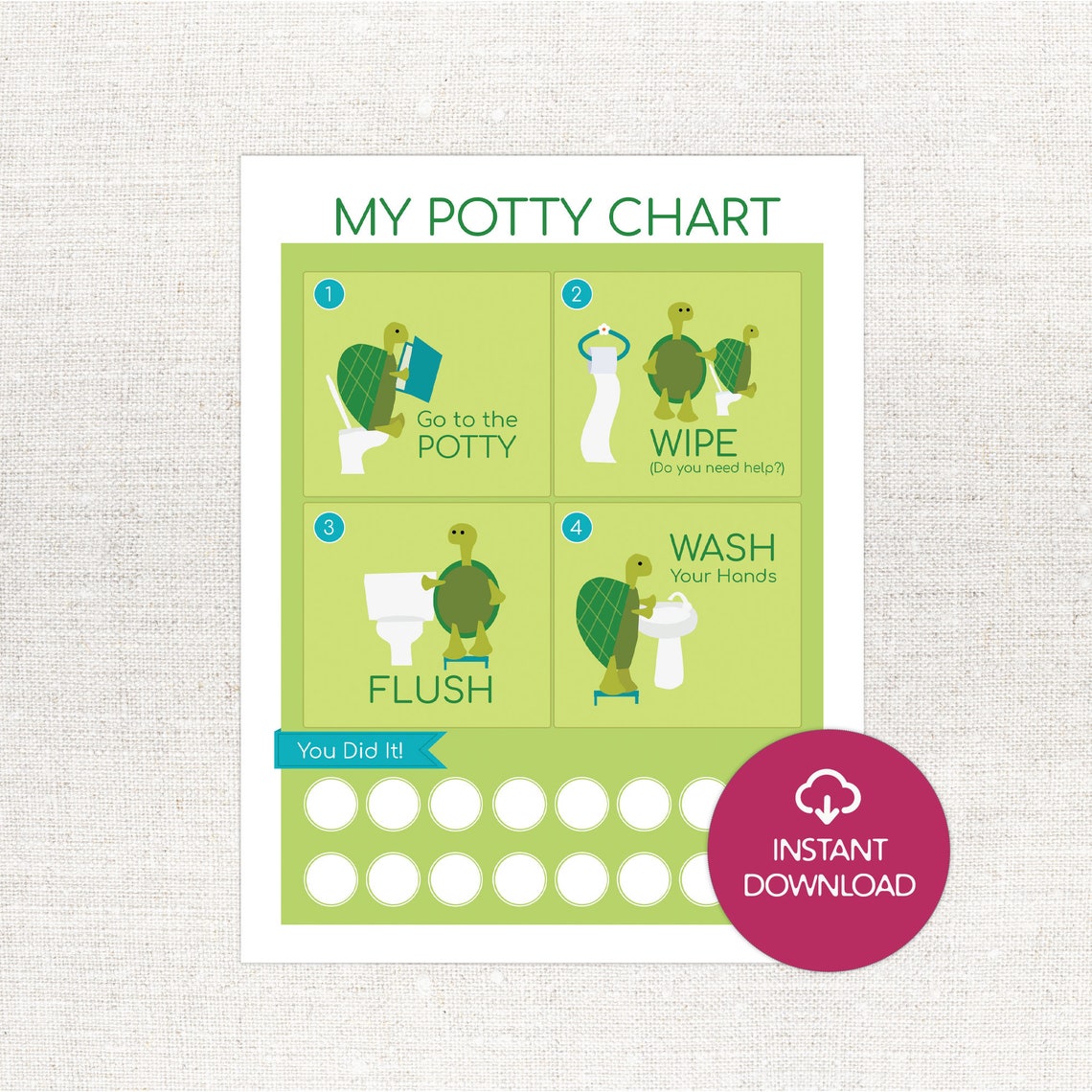 Printable PDF Instant Download Turtle Potty Training Chart for Children ...