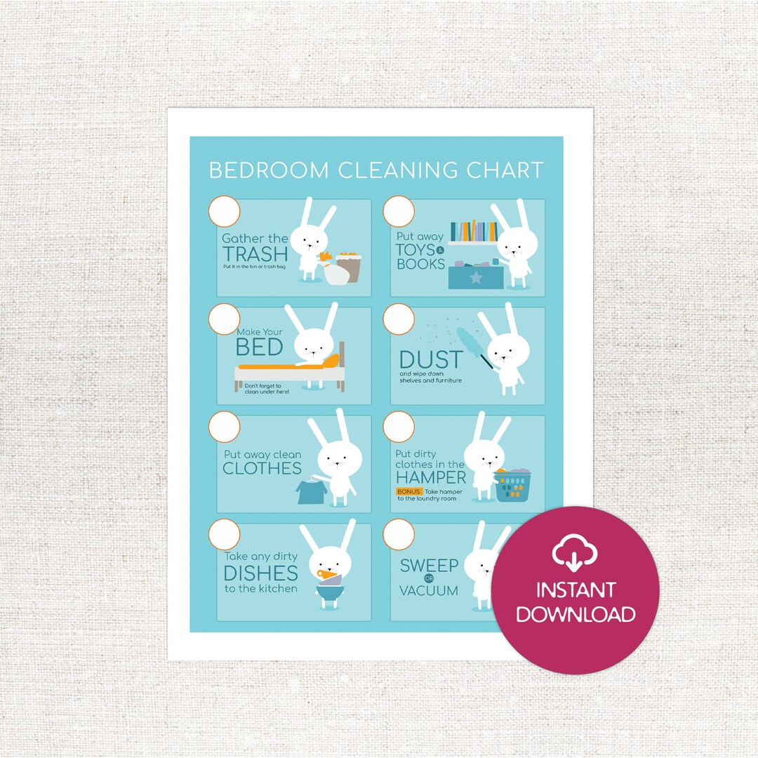 How to Clean Your Room Chart - Cute Bunny Printable for Boys, Girls ...