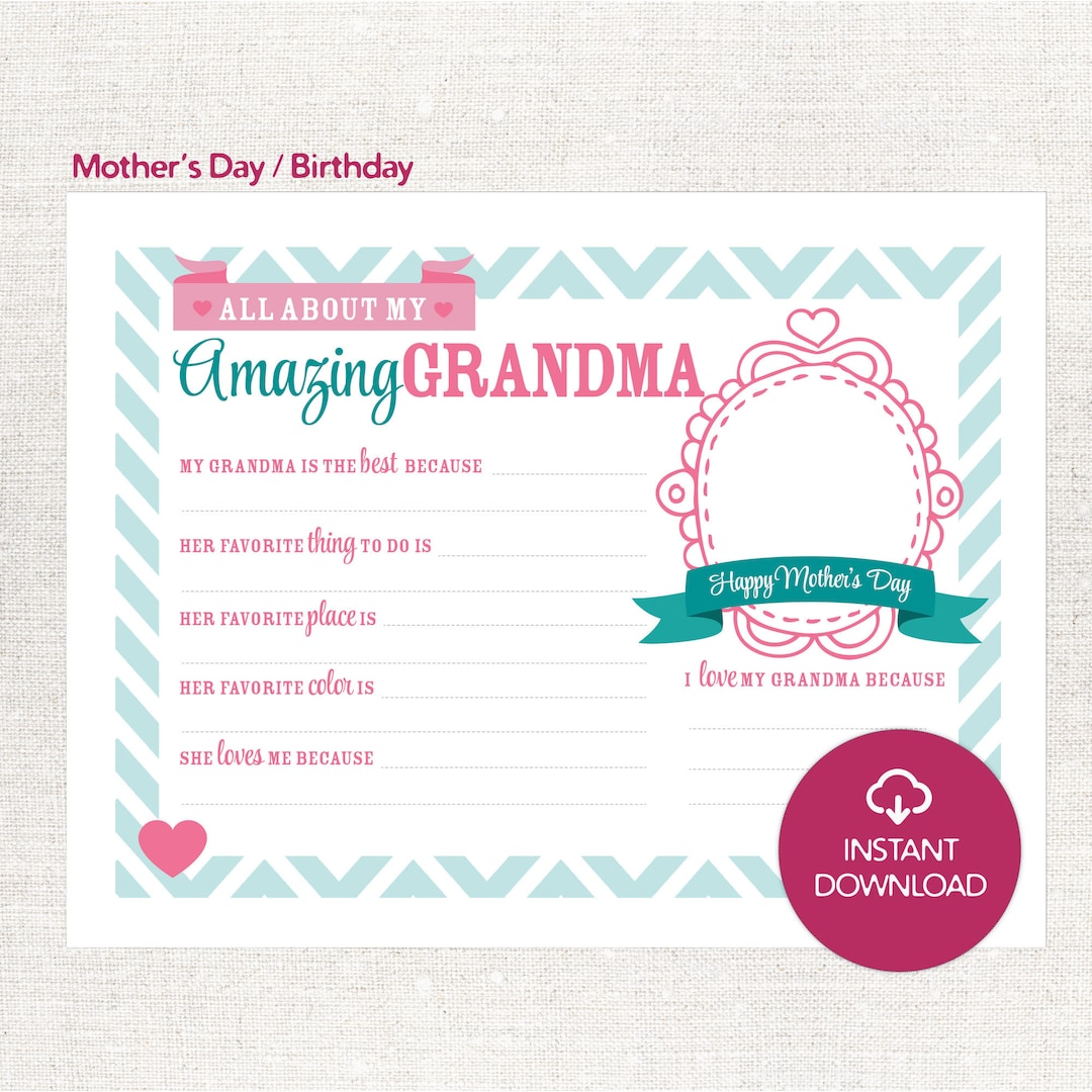 Mother's Day Gift for Grandma - Printable Instant Download ...