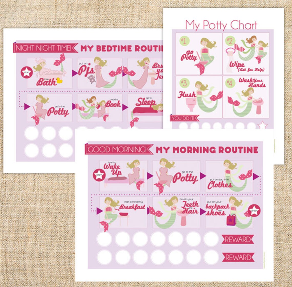 Morning and Night Routine Chart, Potty Training for Girls, Toddlers ...