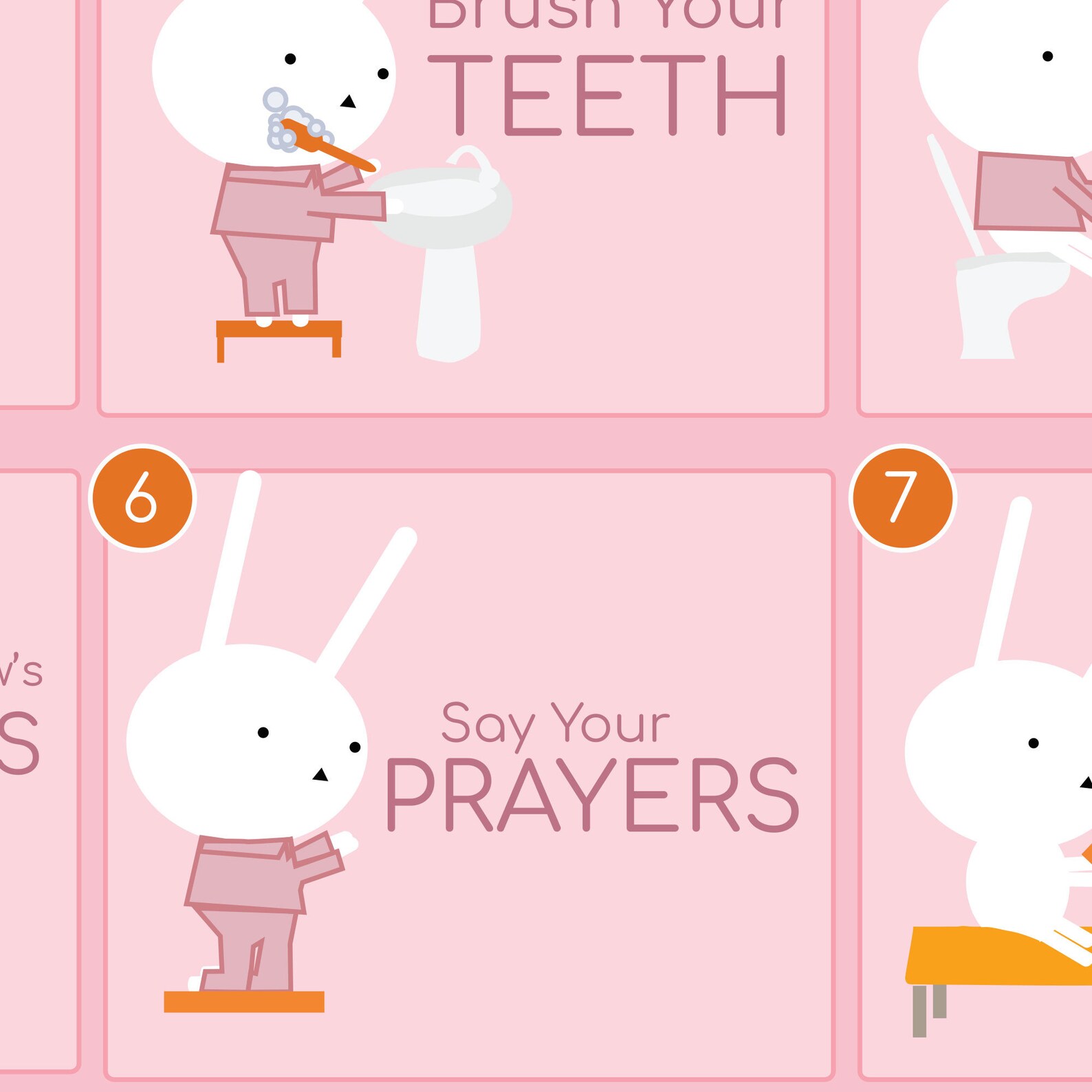 Bedtime Routine Chart With Prayer for Boys, Girls, Toddlers, Kids. Pink ...