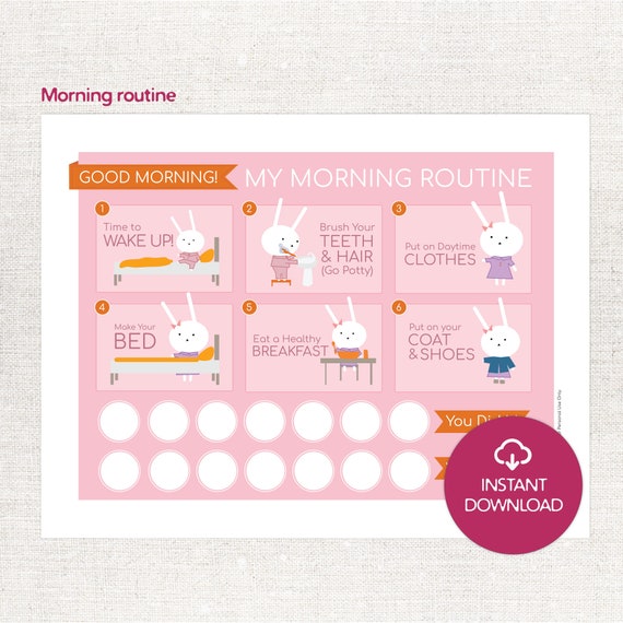 Morning Routine Printable Chart to download for Girls Boys | Etsy