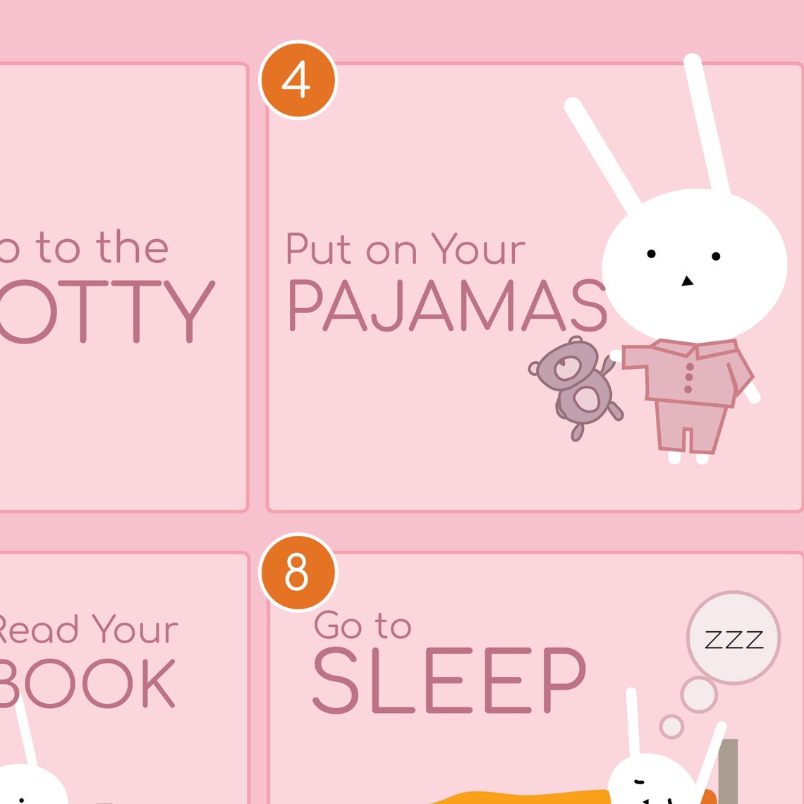 Bedtime Routine Chart With Prayer for Boys, Girls, Toddlers, Kids. Pink ...
