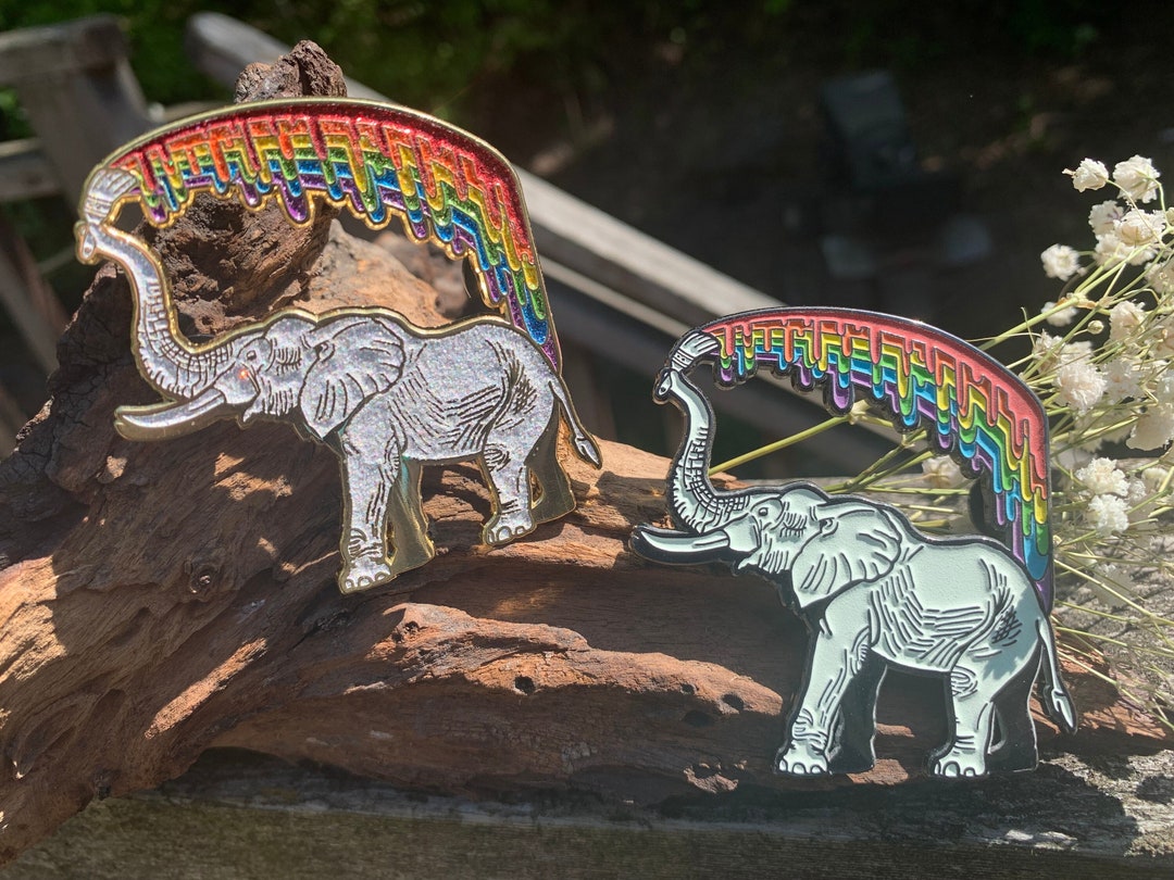 Elephant's Rainbow • Lucky Elephant Enamel Pin • Glitter • glow-in-the ...