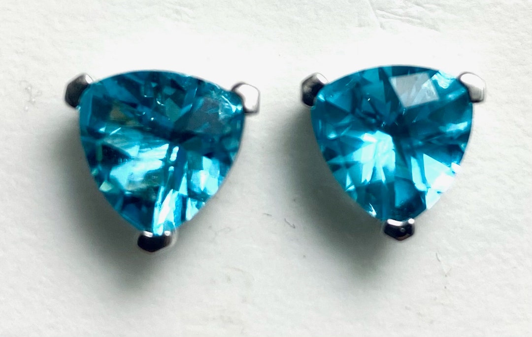 Traditional Style Mt St Helens Blue Helenite Trillion Post Earrings ...