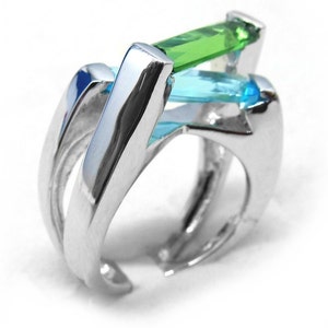 R98S 4.0ct. Blue & Green Helenite Floating Crossover Sterling Silver ...