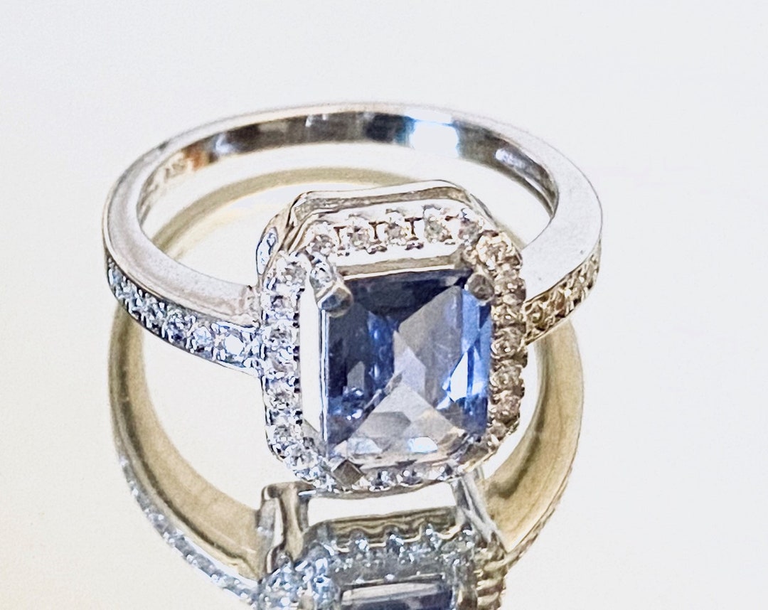 R488 Classic Mt St Helens Twilight Helenite Halo Emerald Cut Sterling ...