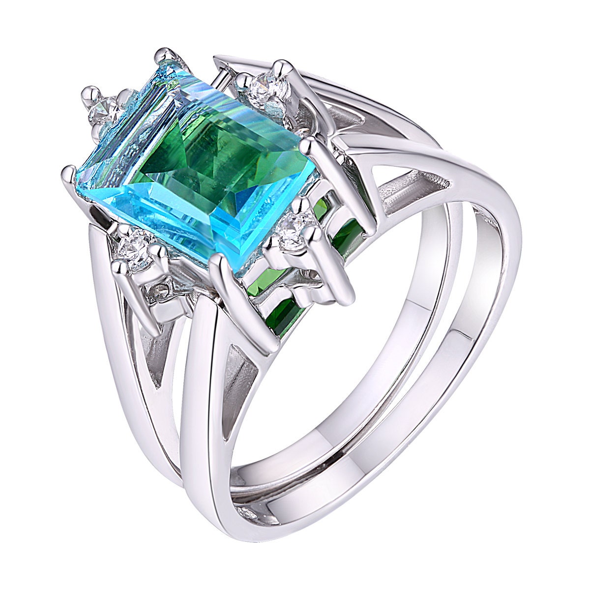 R2288 Fancy Mt St Helens Green & Swiss Blue Helenite Sterling | Etsy