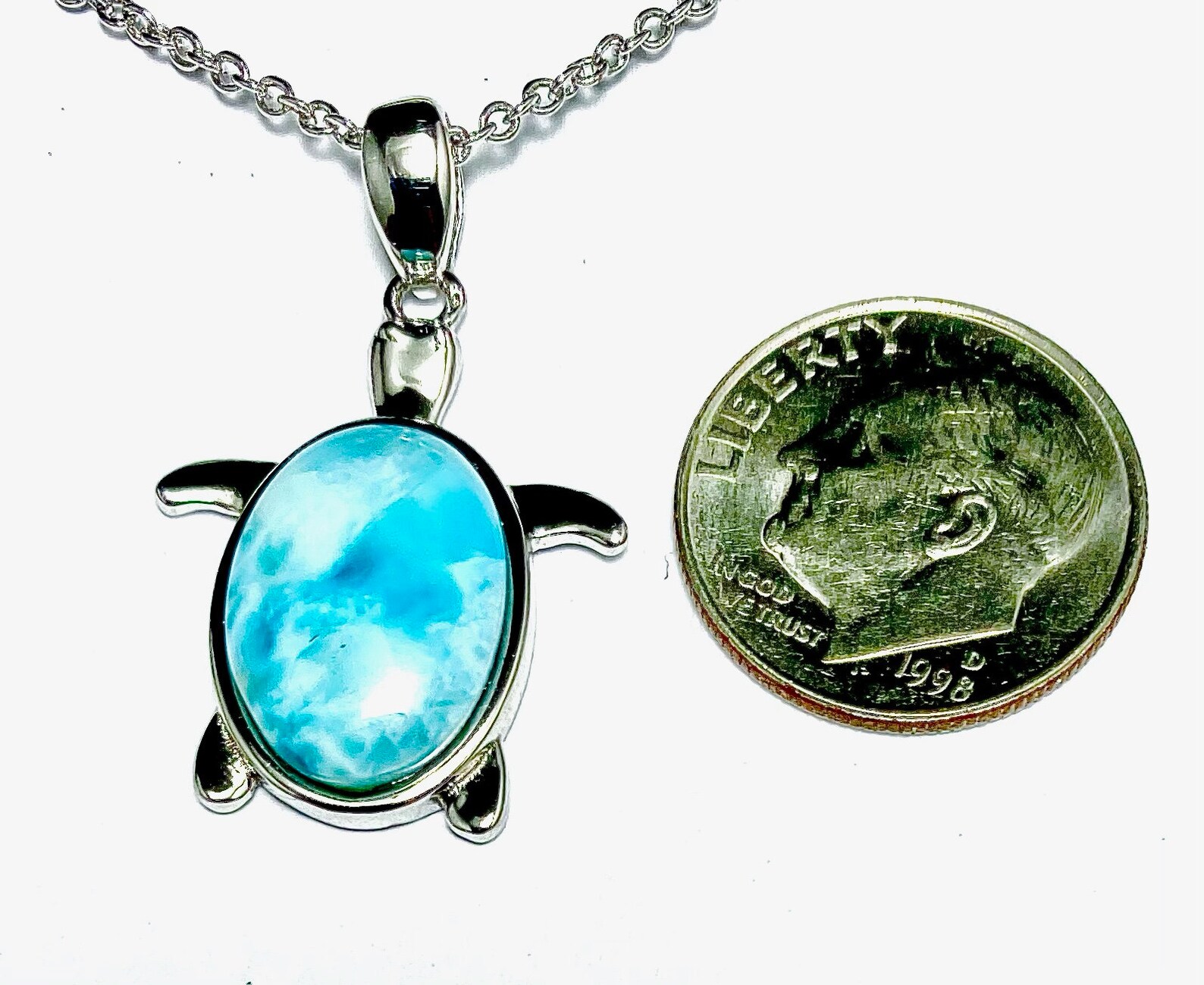 P7582 Natural Caribbean Ocean Blue Larimar 10x12mm Oval Shape Turtle ...