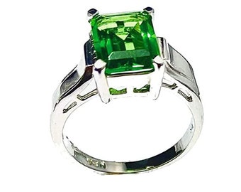 R0737S Classic Mt St Helens Helenite Emerald Cut Prong Set Sterling ...