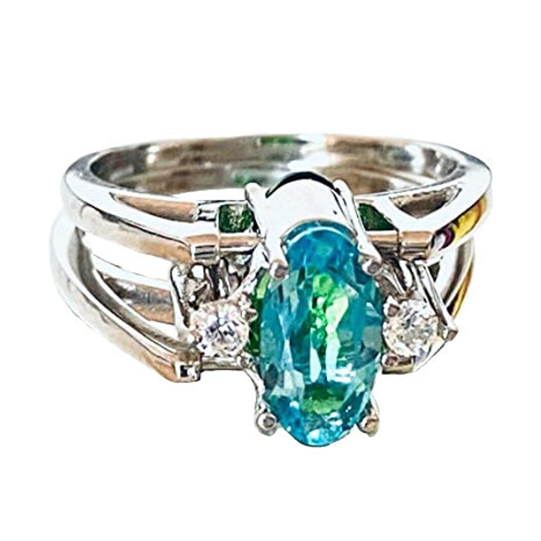 R2277 Flip Forest Green/blue Helenite Oval Statement Dinner Sterling ...
