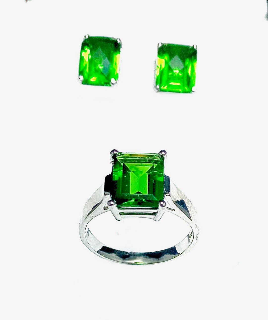 E40810P & R0737 Mt St Helens Helenite Emerald Cut Sterling Silver Studs ...