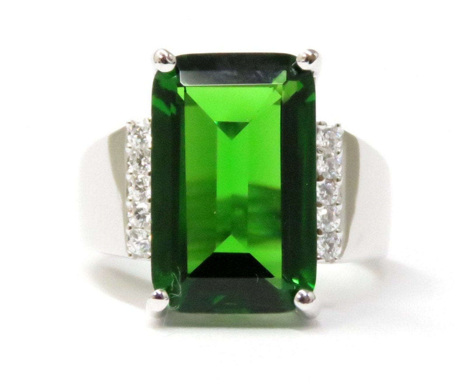 R6418 7.0ct. Forest Green Helenite Emerald-Cut Sterling Silver | Etsy