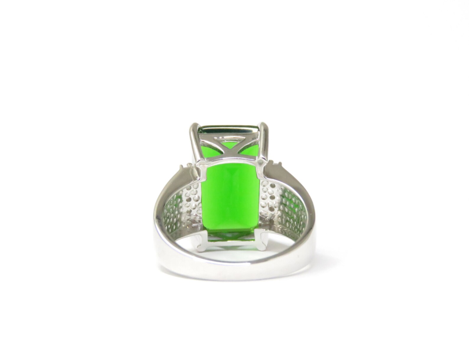 R6418 7.0ct. Forest Green Helenite Emerald-cut Sterling Silver Ring ...