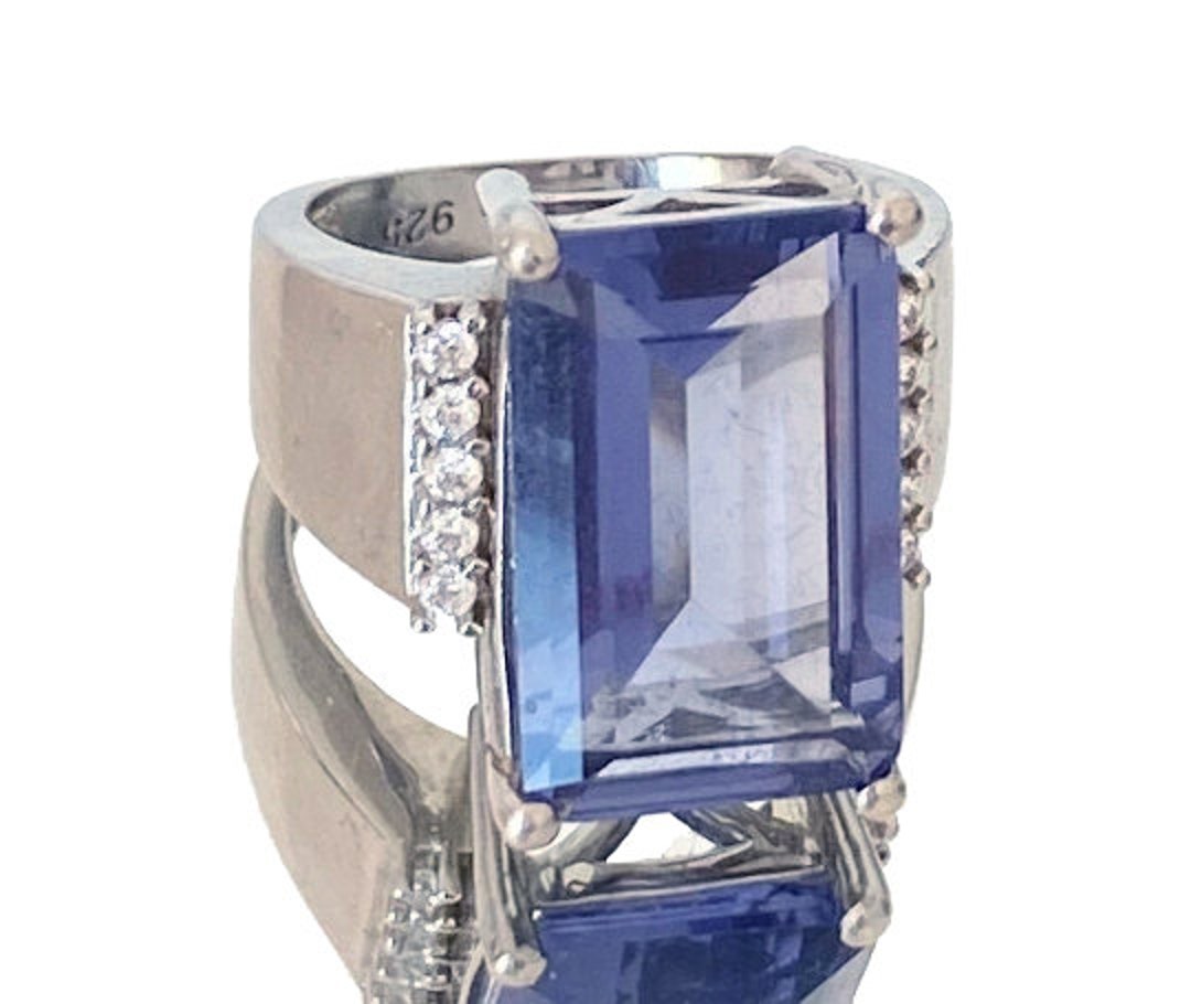 R6418 Mt St Helens Twilight Purple Helenite Emerald-cut W/cz Sterling ...