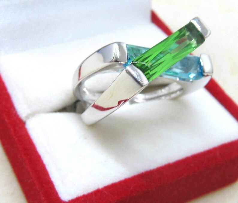 R98S 4.0ct. Blue & Green Helenite Floating Crossover Sterling Silver ...